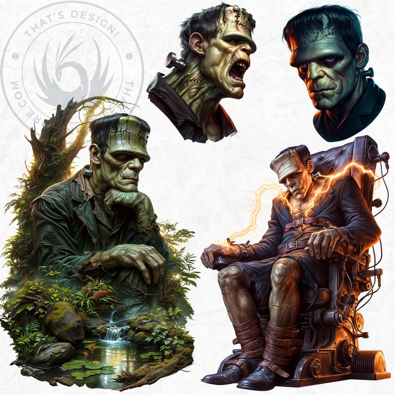 Frankenstein Clipart Set: Spooky Halloween PNG Graphics (PNG, Digital ...
