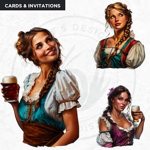 22 Oktoberfest Beer Maids Clipart Set, Bavarian Girls, Oktoberfest ...