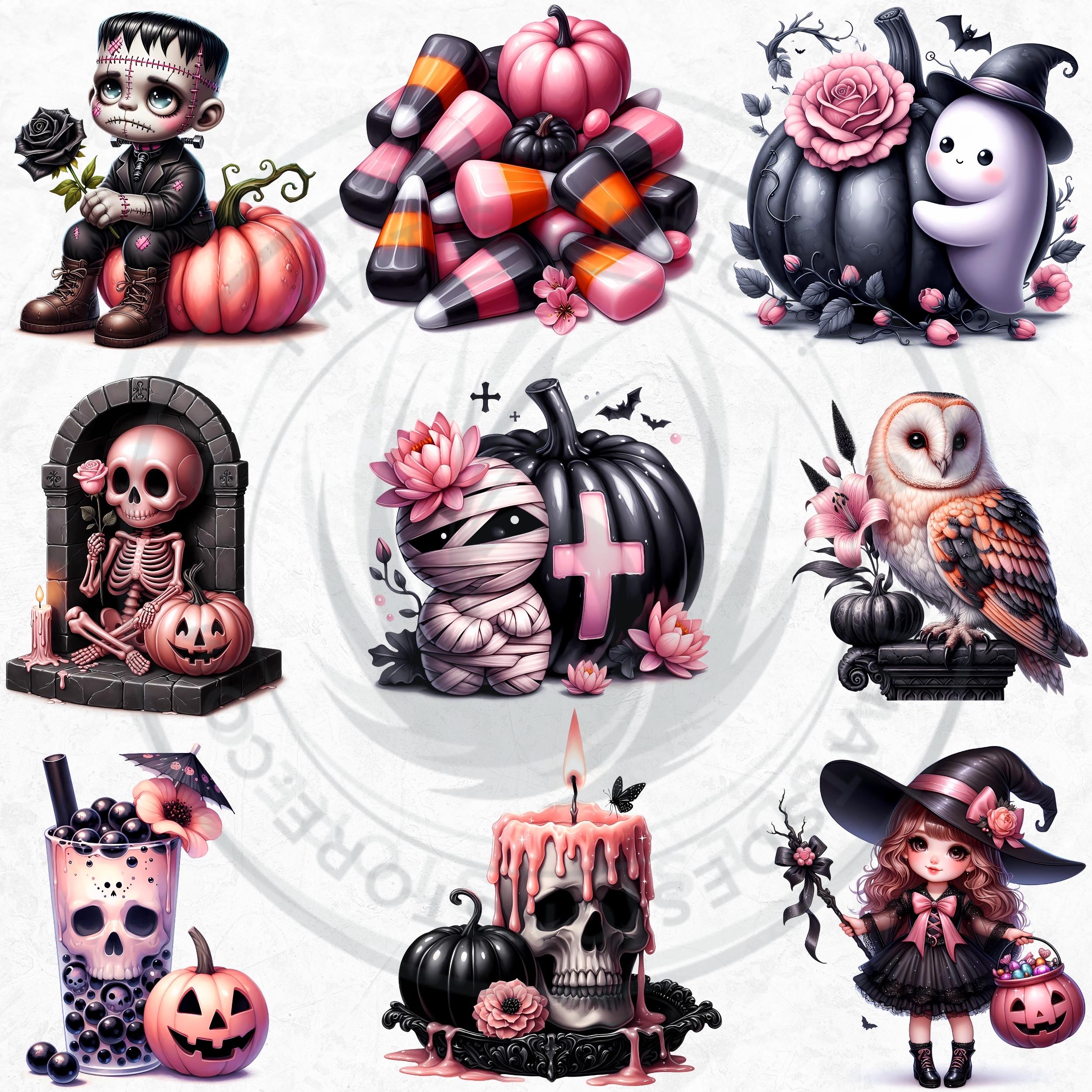 Pastel Goth Halloween Clipart Set: Pink Gothic Pumpkin PNG (commercial ...