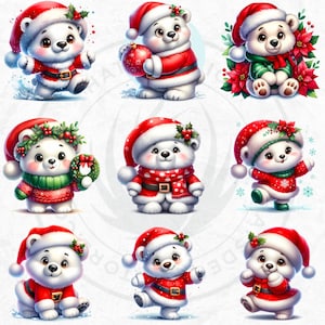 60 Christmas Polar Bear Clipart Set, Holiday PNG (digital Download) - Etsy