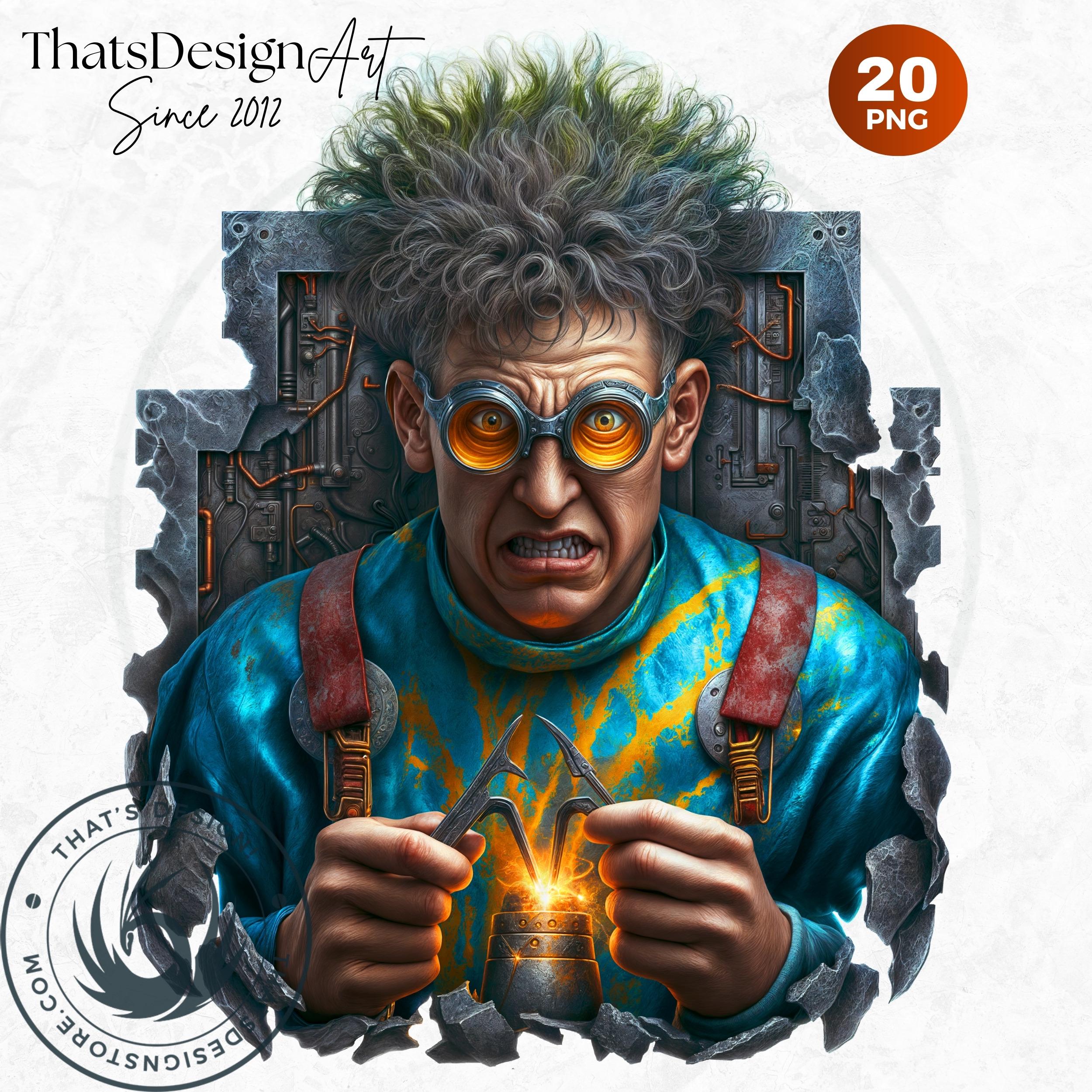 Mad Scientist Halloween Clipart PNG Bundle: Spooky Crazy Scientist ...