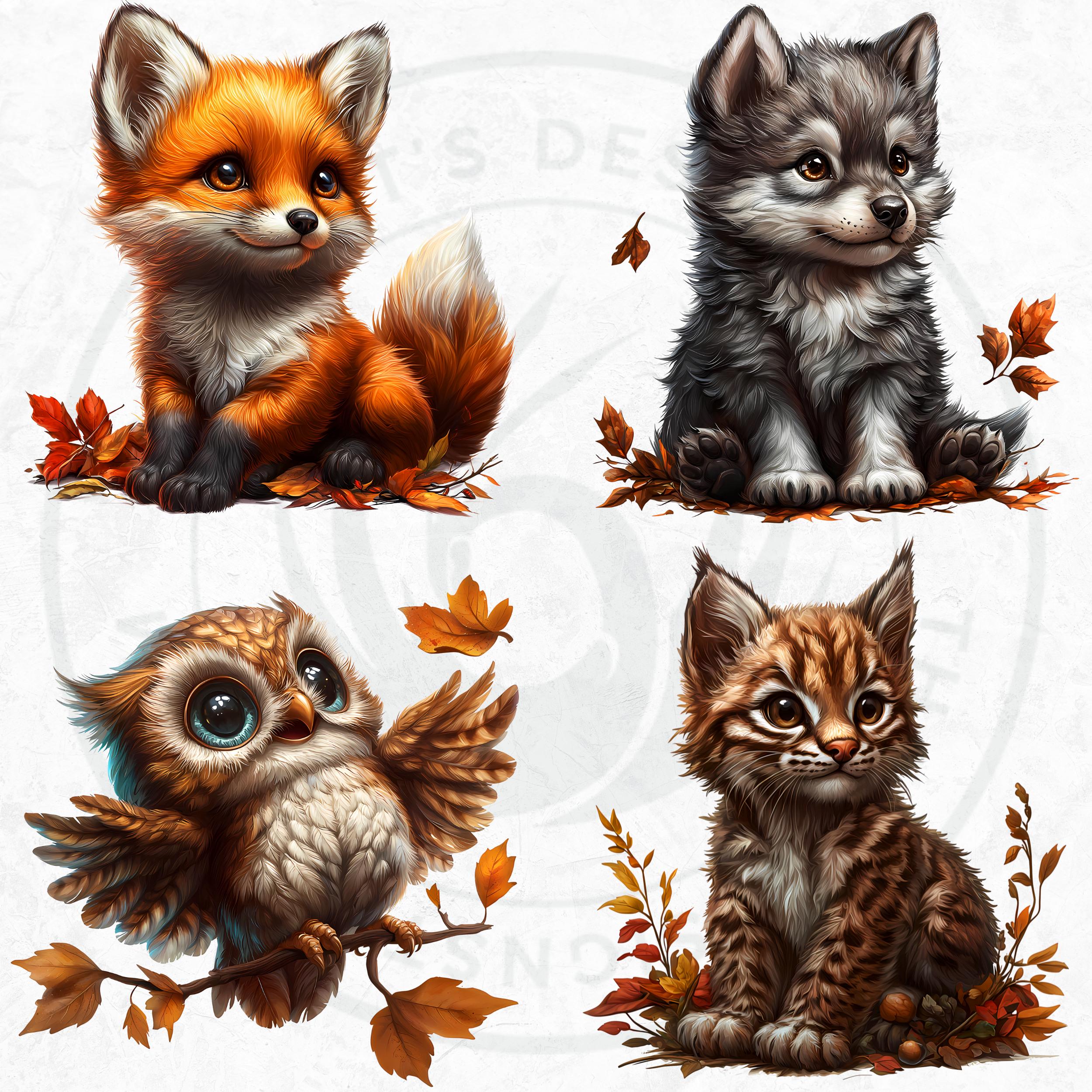 60 Realistic Woodland Animals Clipart Set, Fall Autumn PNG (digital ...