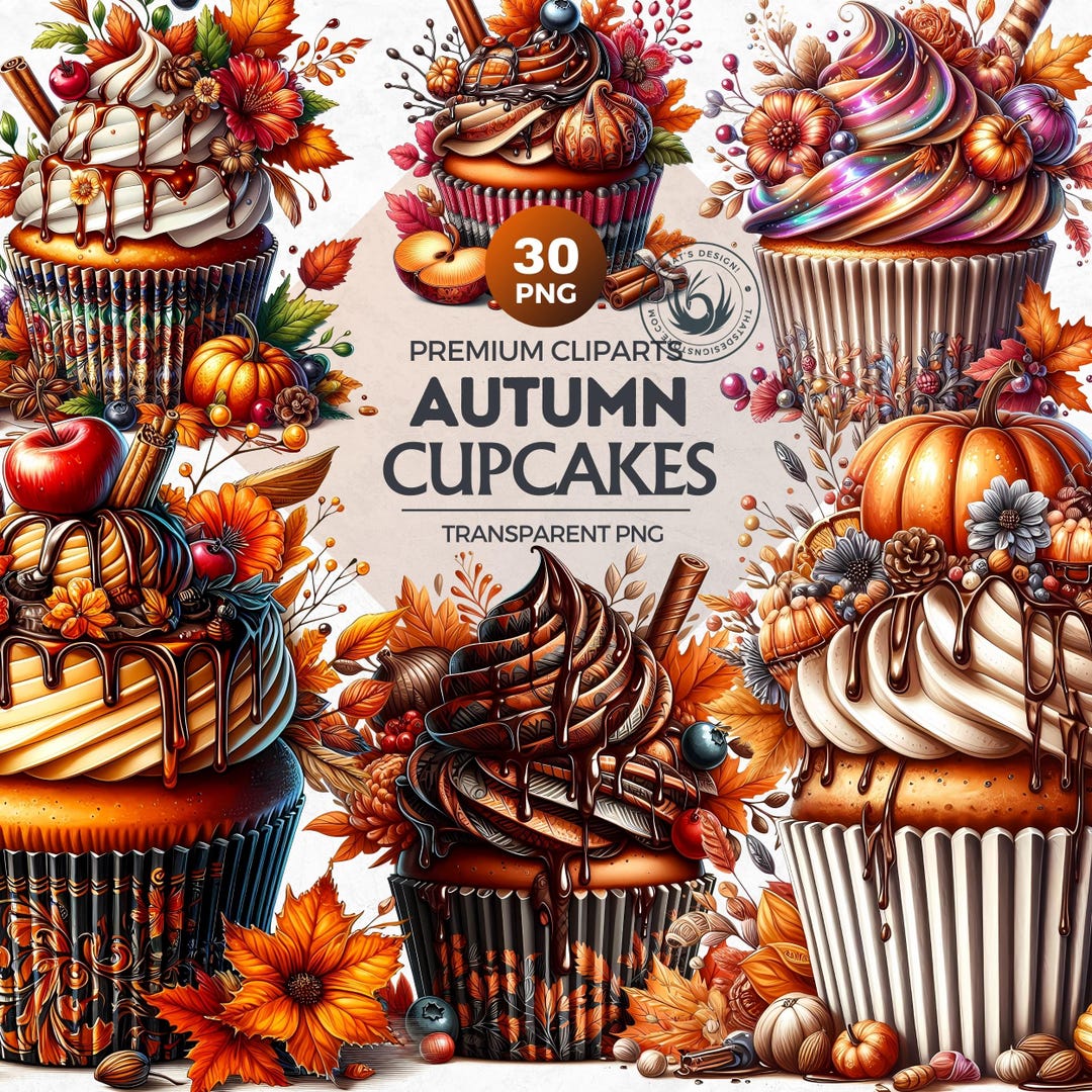 30 Autumn Cupcakes Clipart Set | Fall Cupcake Sublimation,autumn Sweets ...