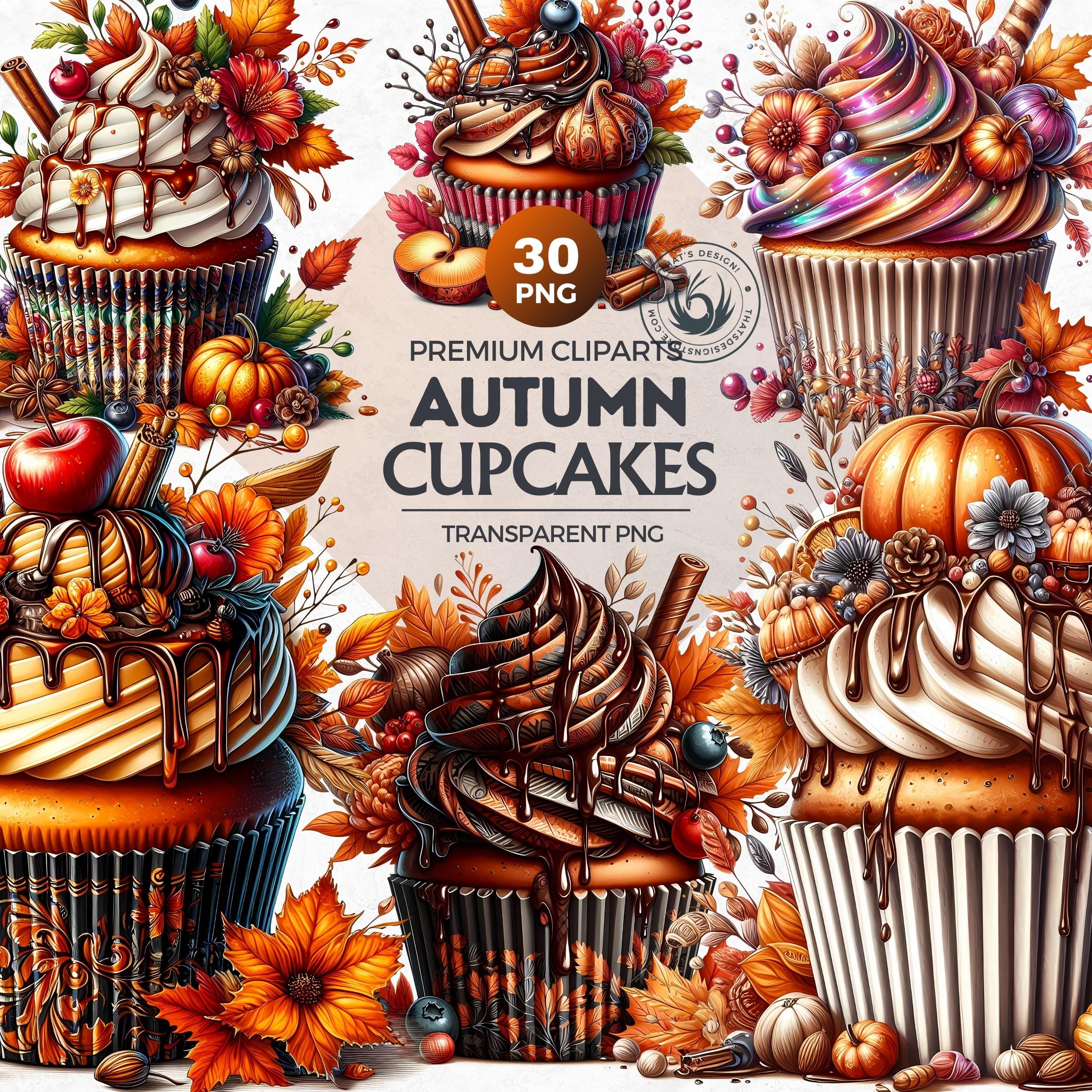 Autumn Cupcakes Clipart Set: Fall Dessert PNG (digital Download ...