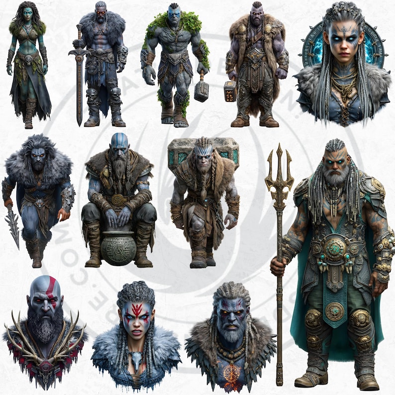 Norse Jotun Gods Clipart Bundle: Viking Giant Mythology Illustrations ...