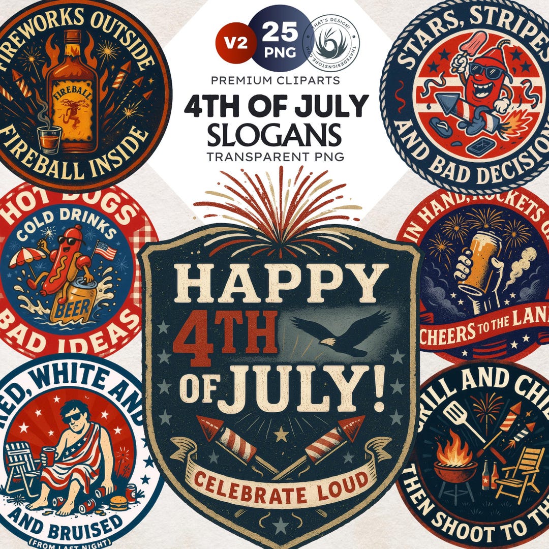 4th of July Slogans PNG Clipart Set V2, Patriotic Quotes Clipart, USA ...
