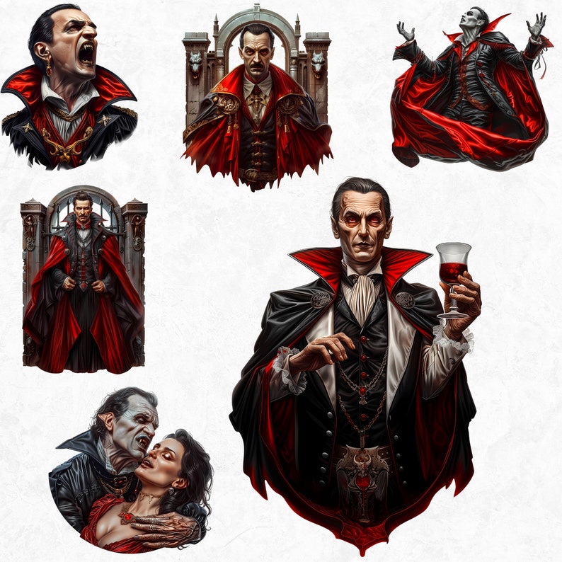 Dracula Clipart Set: Halloween Character, Gothic Vampire PNG (digital ...