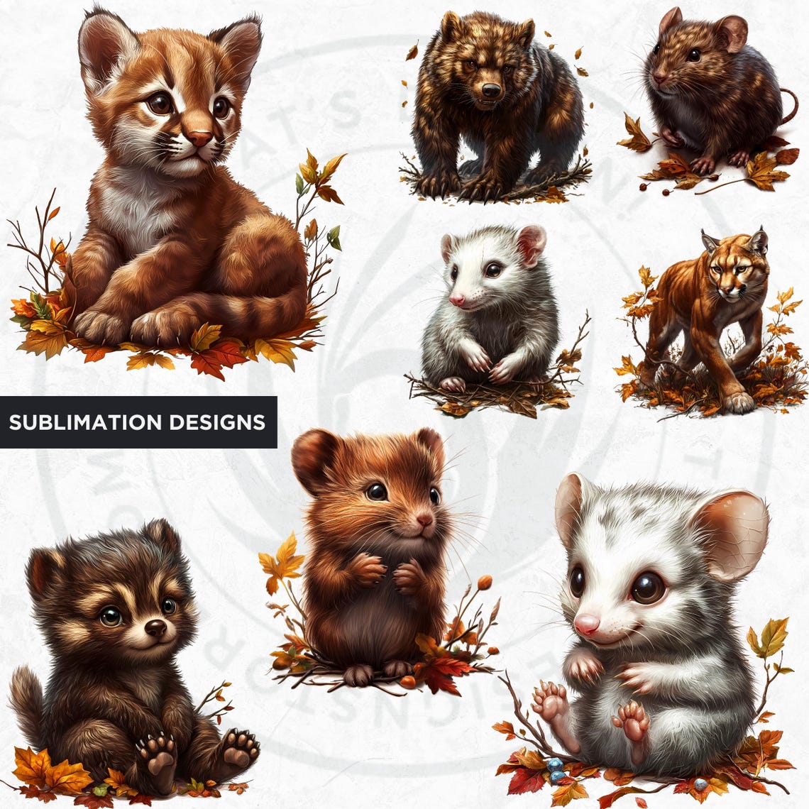60 Realistic Woodland Animals Clipart Set, Fall Autumn PNG (digital ...