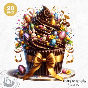 20 Easter Cupcake Clipart PNG Bundle, Floral Easter Illustrations Clip ...