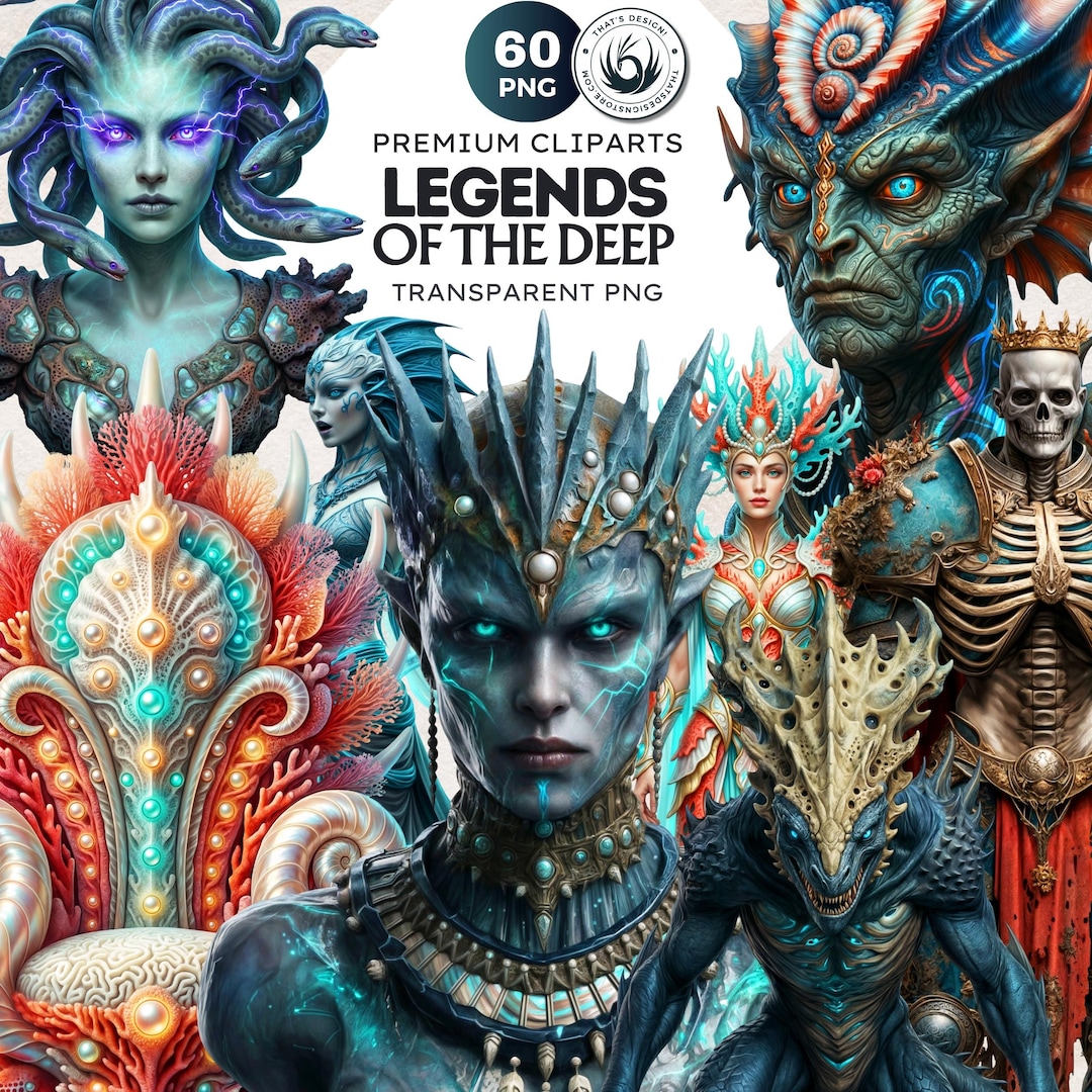 Underwater Mythical Fantasy Characters: Legends of the Deep Clipart ...