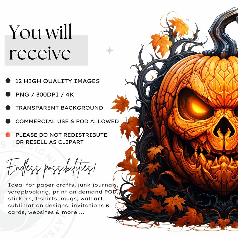 Creepy Halloween Pumpkin Clipart: Tribal Jack O' Lantern PNG Bundle ...