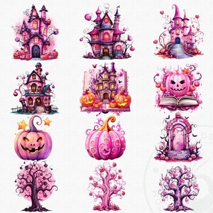 Watercolor Pink Halloween Clipart PNG | Cute Halloween PNG Bundle ...