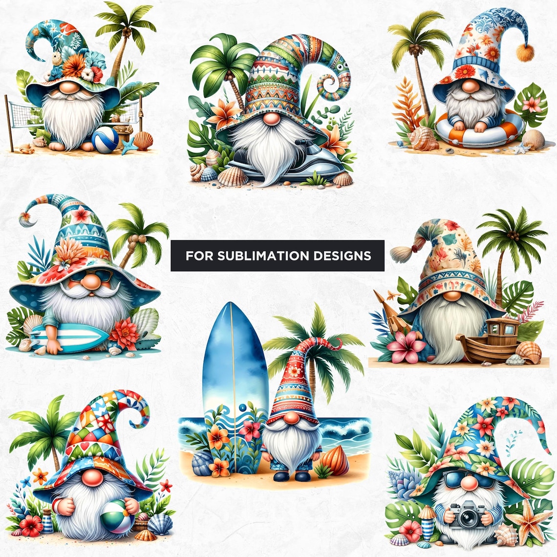 31 Summer Beach Gnome Clipart: Tropical PNG Bundle (commercial Use) - Etsy