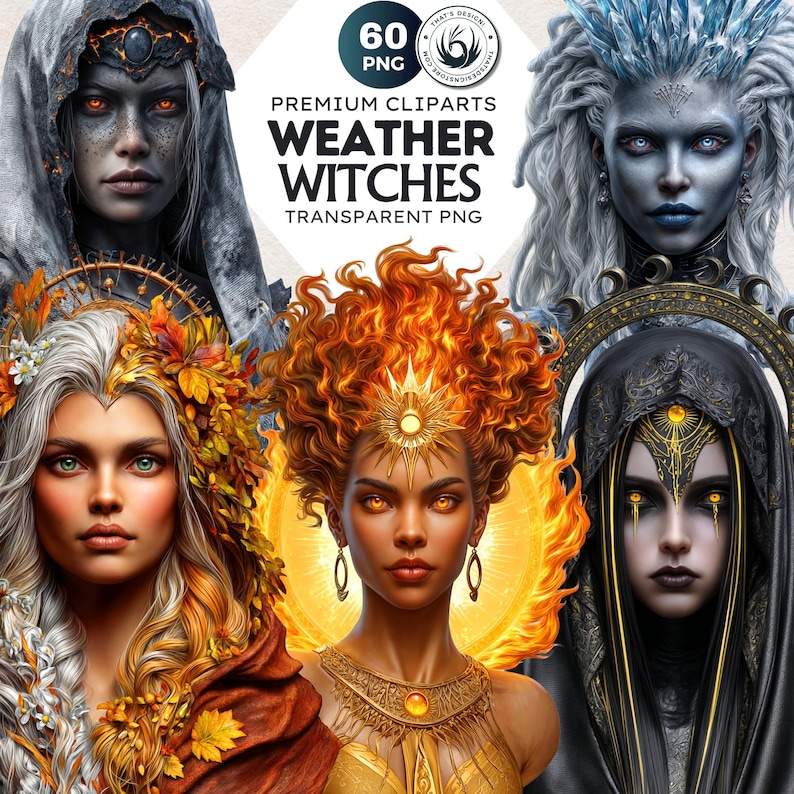 Weather Witches Clipart Bundle: Elemental Sorceress Graphics, Fantasy ...