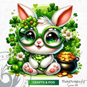 St Patricks Day Bunny Watercolor Clipart, Cute Rabbit Clipart PNG ...