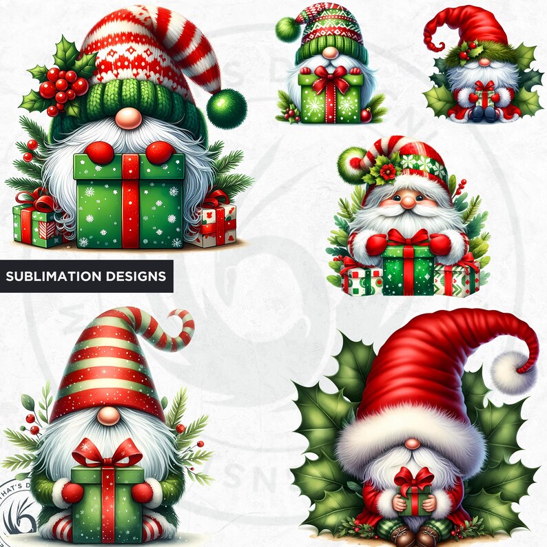 Watercolor Christmas Gnomes Clipart Set: Traditional Holiday Gifts PNG ...