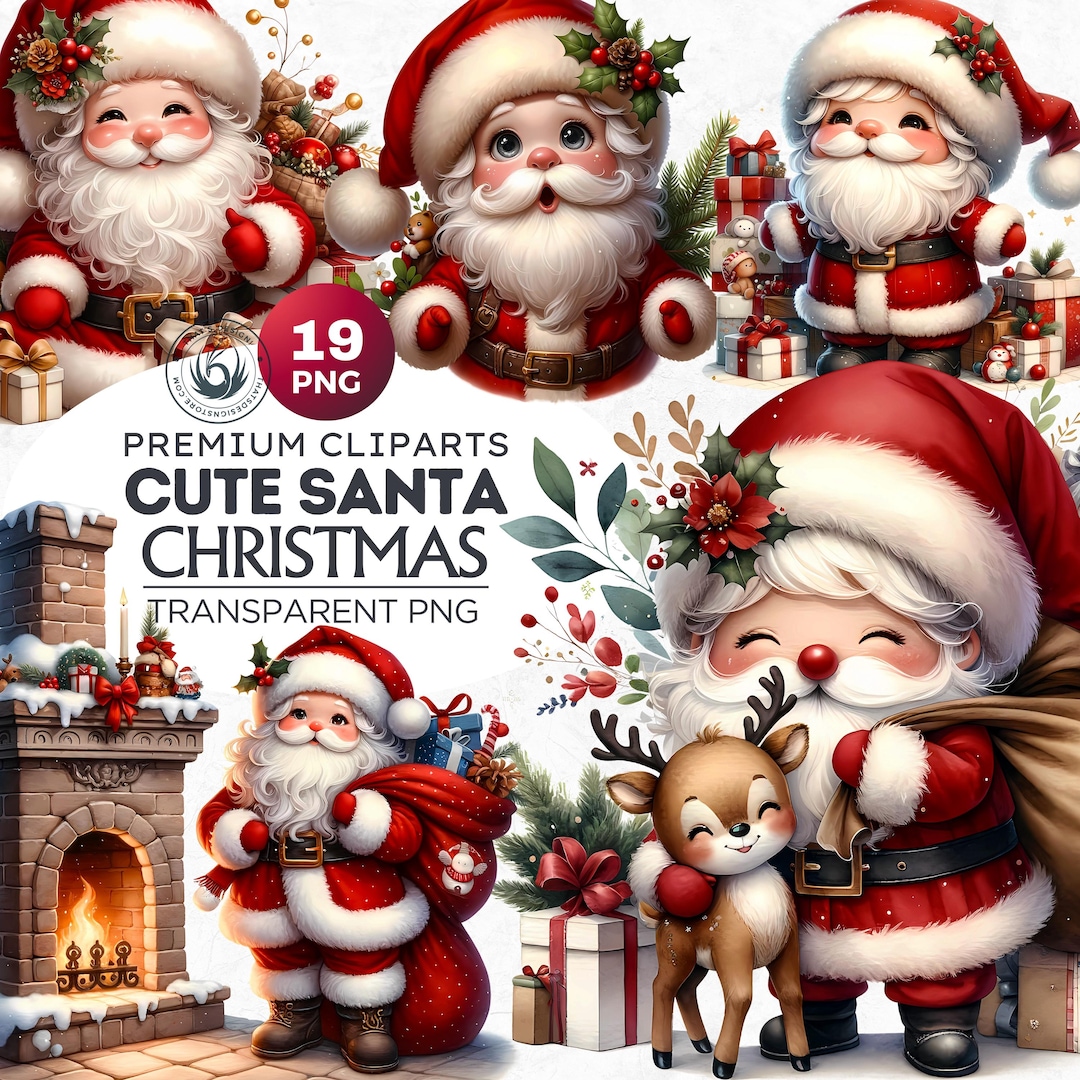 Watercolor Santa Clipart PNG, Christmas Graphics (digital Download) - Etsy