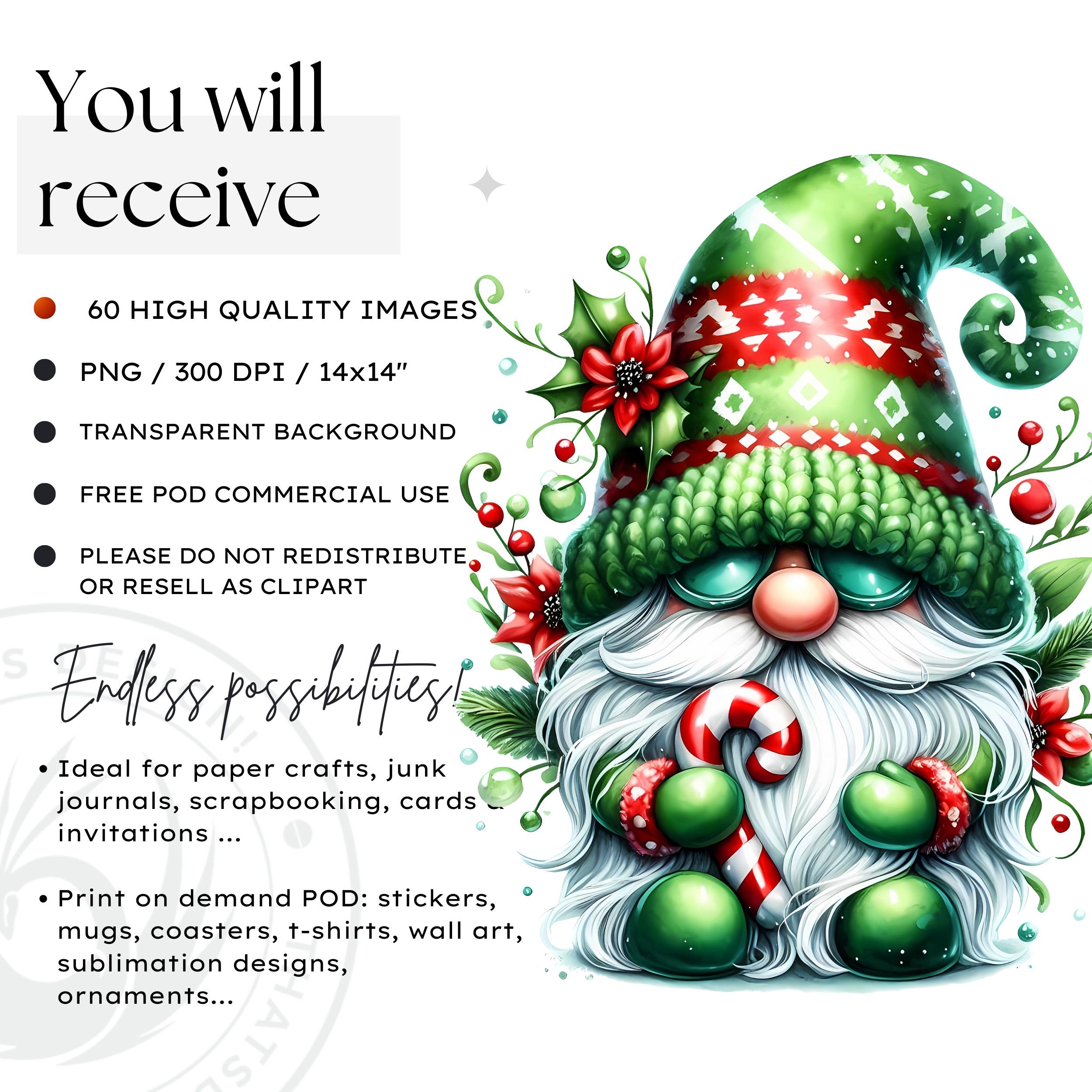 Watercolor Christmas Gnomes Clipart Set: Santa Hat, Red & Green Winter ...
