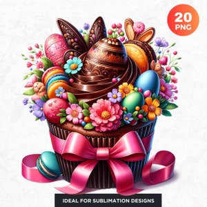 20 Easter Cupcake Clipart PNG Bundle, Floral Easter Illustrations Clip ...