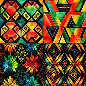 Watercolor Kwanzaa Digital Paper Seamless Patterns, Juneteenth ...