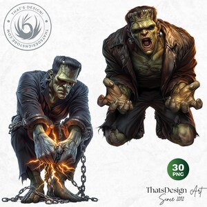 Frankenstein Clipart Set: Spooky Halloween PNG Graphics (PNG, Digital ...