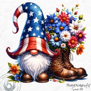 Floral Patriotic Gnome Clipart PNG Bundle - 16 American Pride PNG, 4th ...