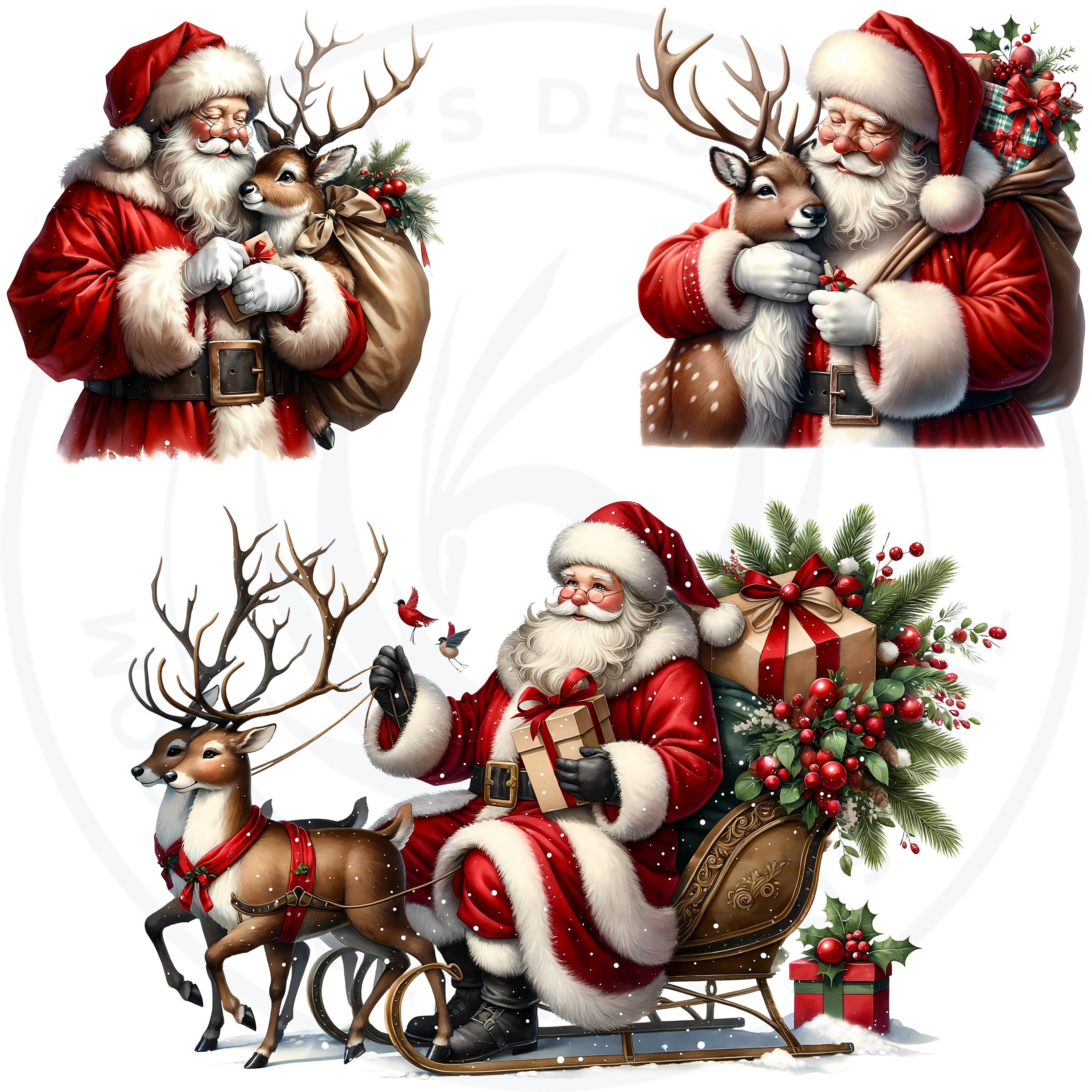 Watercolor Santa Claus Clipart: Christmas PNG Bundle (digital Download ...