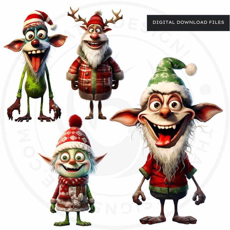 Goofy Christmas Characters PNG Clipart: Santa, Gnomes, Elf (commercial ...