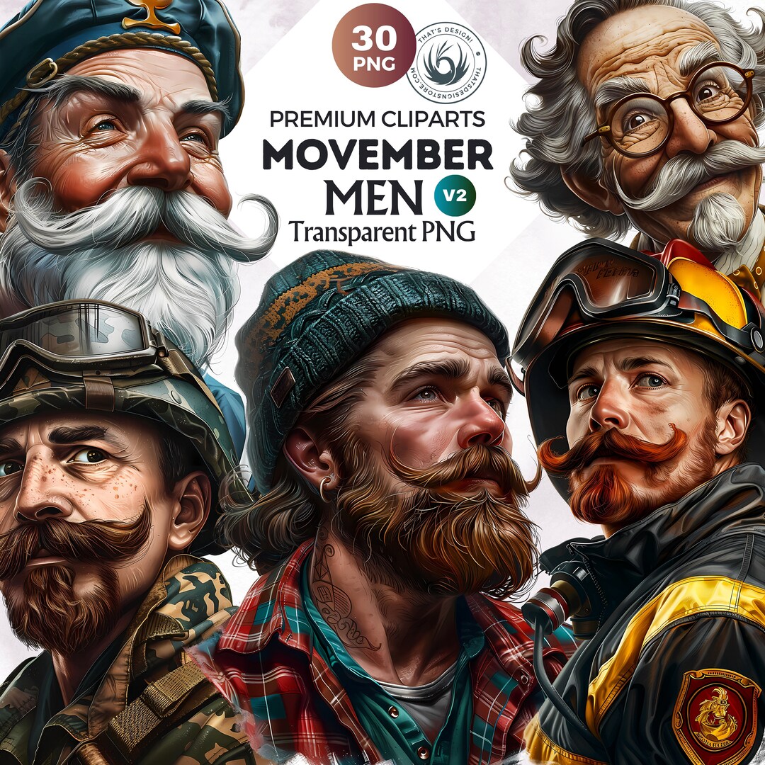 30 Movember Man Clipart Set 2,november Awareness, Mustache Clipart ...