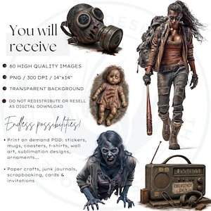 Zombie Apocalypse Clipart: Horror Survival PNG Set (digital Download ...
