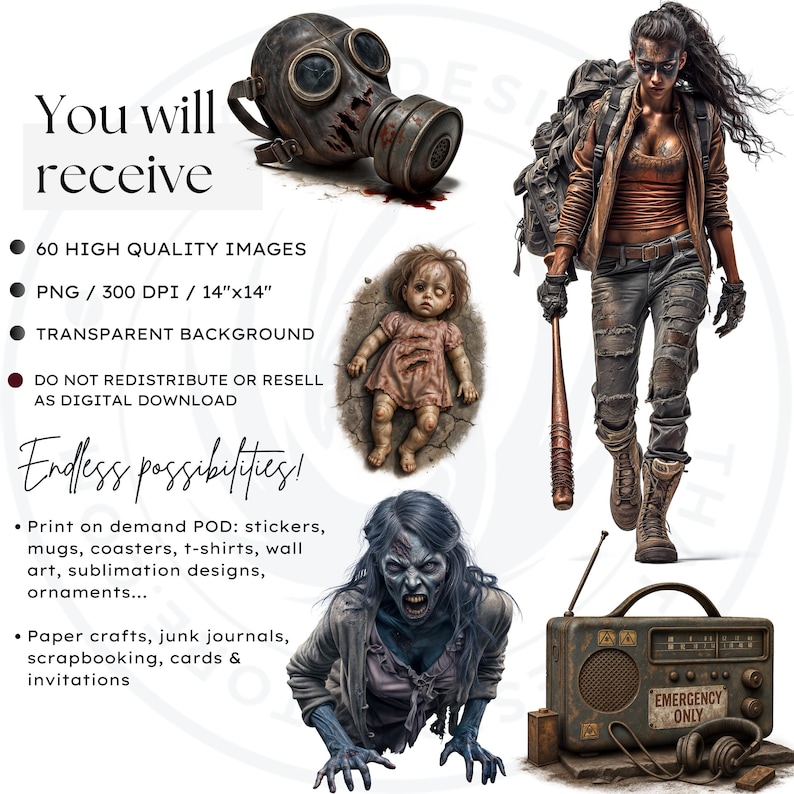 Zombie Apocalypse Clipart: Horror Survival PNG Set (digital Download ...