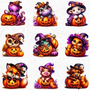 38 Halloween Animals in Pumpkin Clipart Set, Cute Halloween Clipart ...