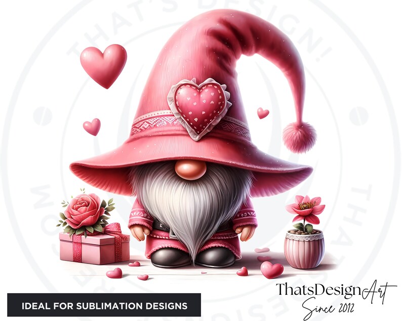 Pink Valentine Gnomes Clipart: Pastel Watercolor PNG (commercial Use ...
