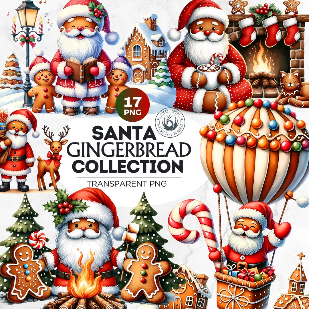 Santa Gingerbread Man Clipart: Watercolor Christmas PNG Bundle ...