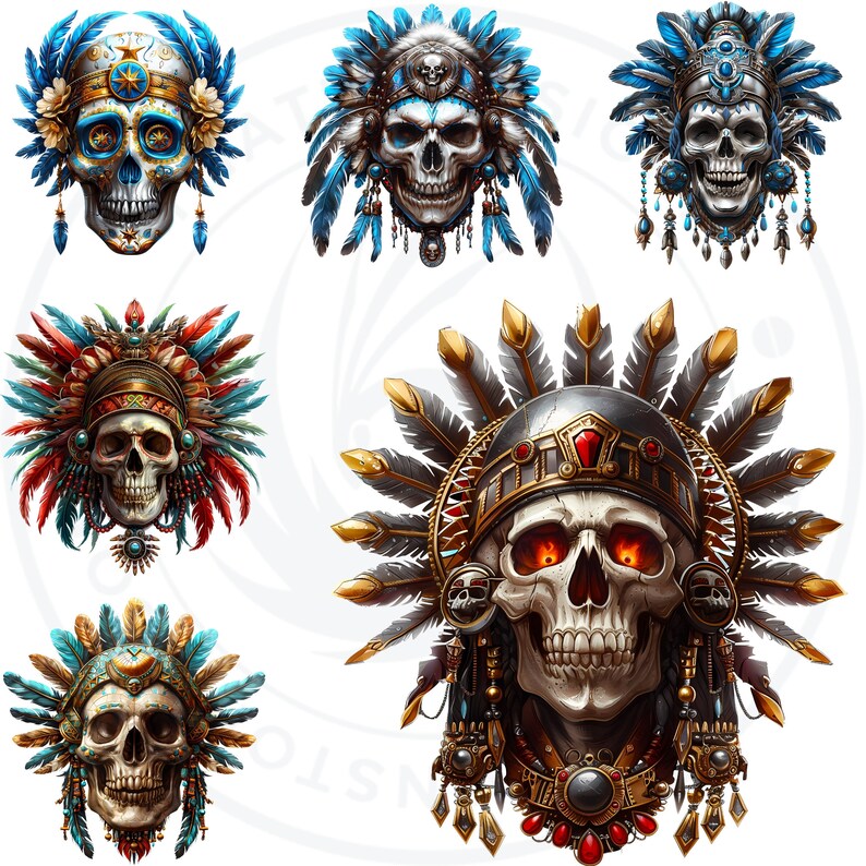 Aztec Skull Clipart Set: Gothic Fantasy Pngs (digital Download ...