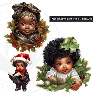 Christmas Black Babies PNG Clipart Bundle, Afro Baby Clipart, Newborn ...