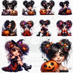 48 Halloween Cute Girl Clipart Set, Pumpkin PNG, Cute Halloween Girls ...