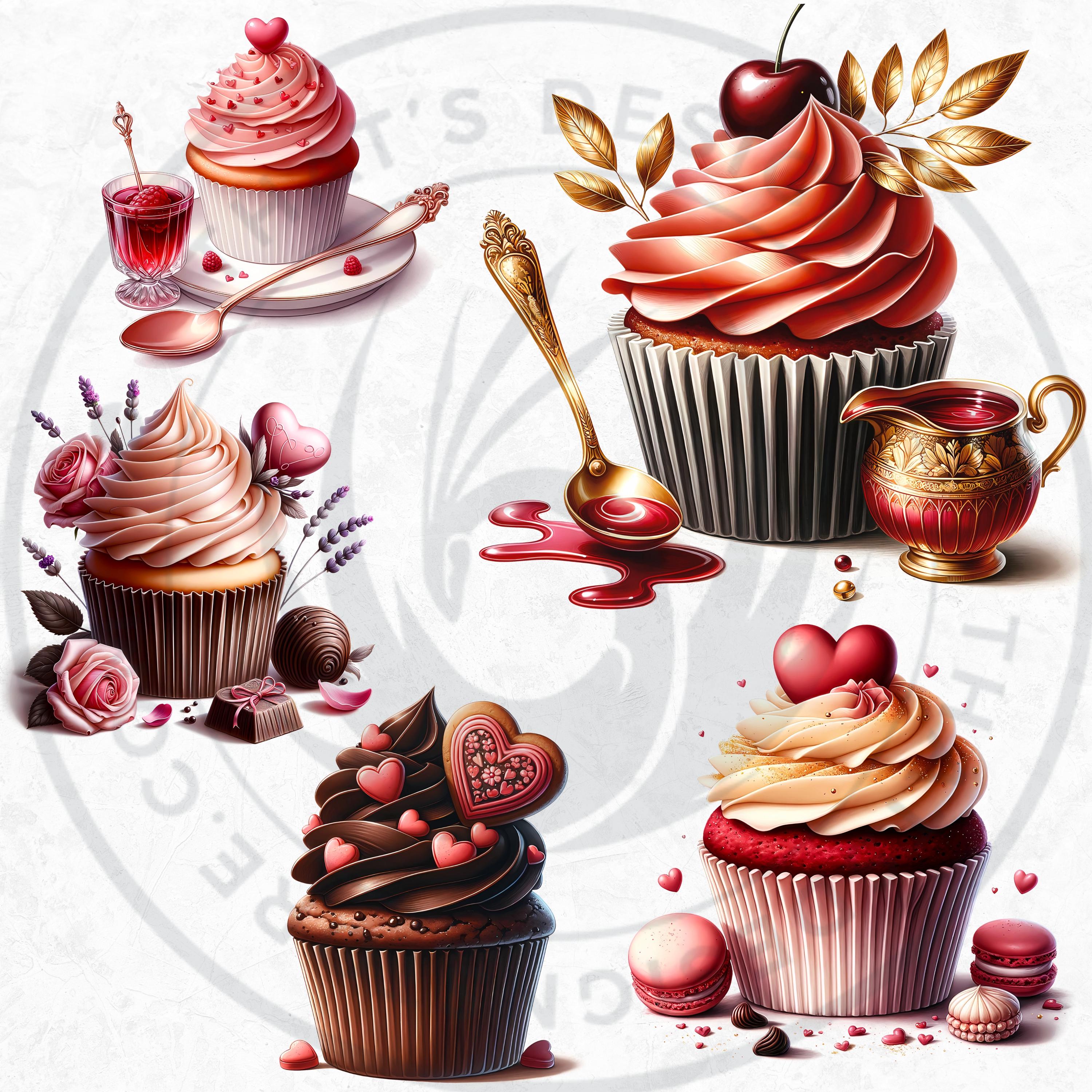 Valentine Cupcake Clipart Set: Pink Love Sweets (PNG, Commercial Use ...