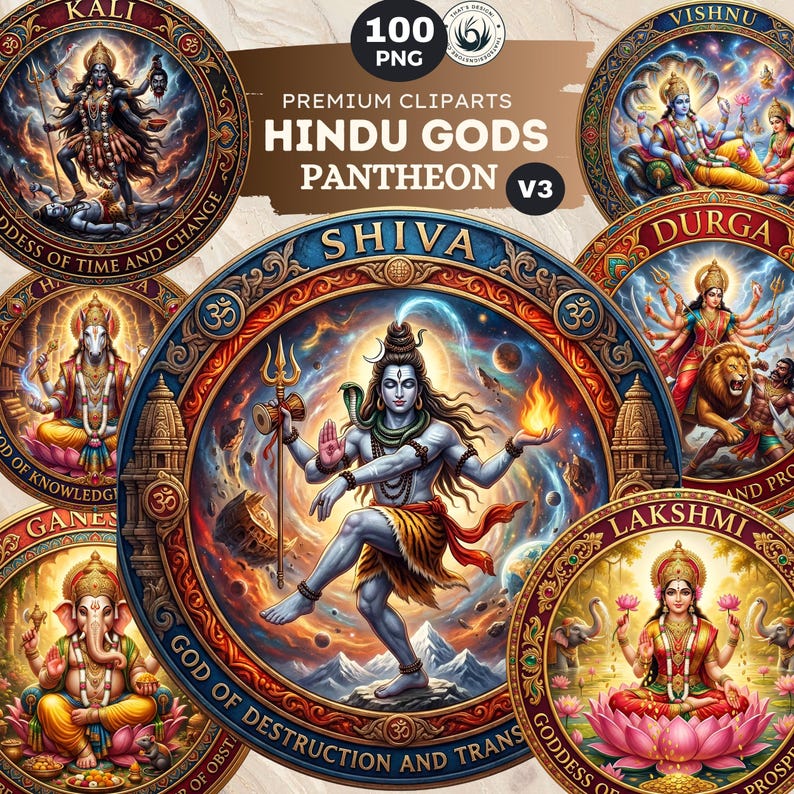 Hindu Gods Pantheon Clipart Bundle, Indian Mythology Pngs (100 Files ...