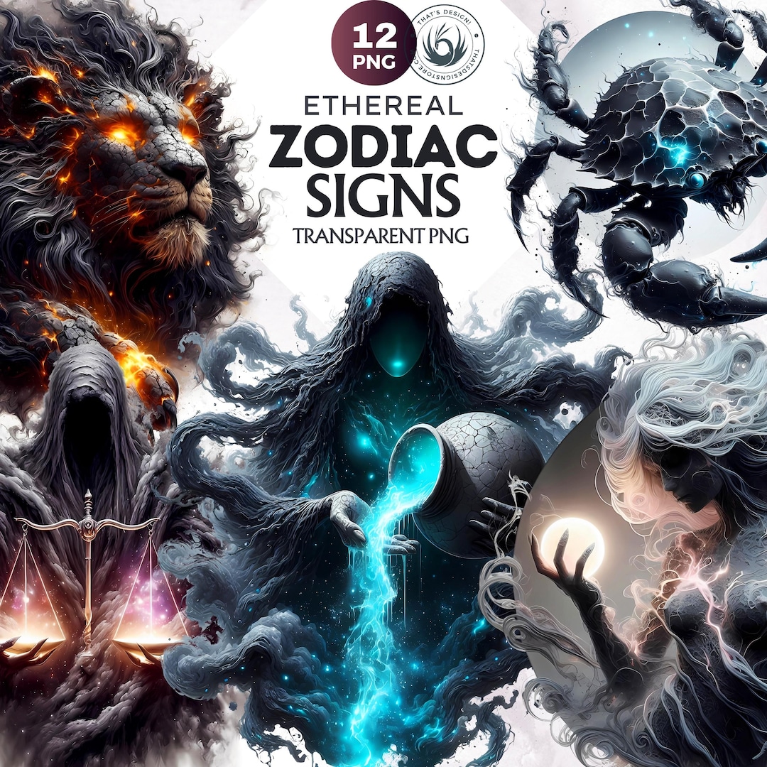 12 Ethereal Zodiac Signs Clipart Set, Astrology Clipart, Horoscope ...