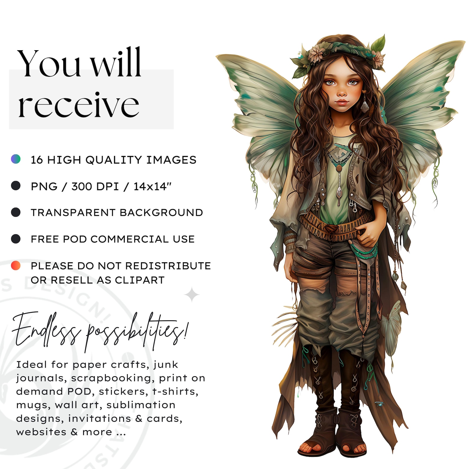 Boho Western Fairy Clipart PNG Amerindian Fairies Clip Art - Etsy