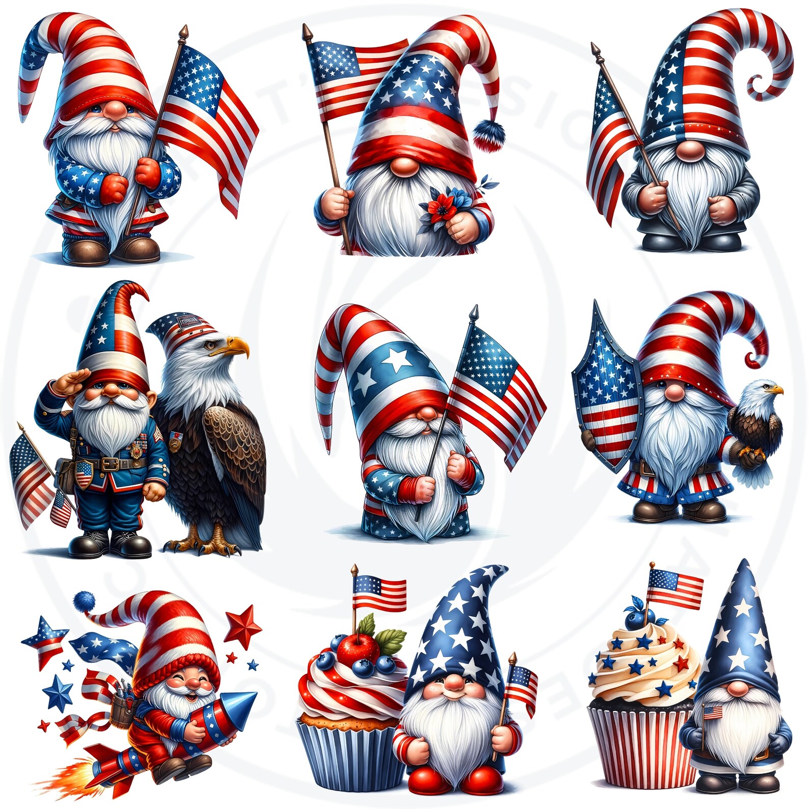 Patriotic Gnome Clipart PNG Bundle 22 American Pride PNG, 4th of July ...
