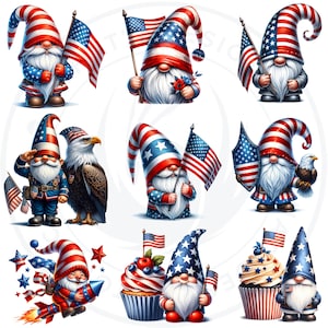 Patriotic Gnome Clipart PNG Bundle - 22 American Pride PNG, 4th of July ...
