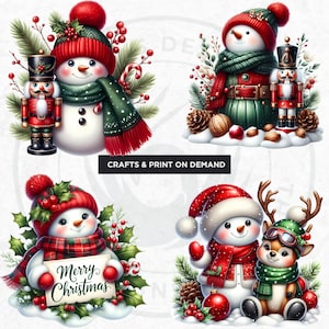 Christmas Snowman Clipart Bundle: Festive Winter PNG, Red & Green (PNG ...