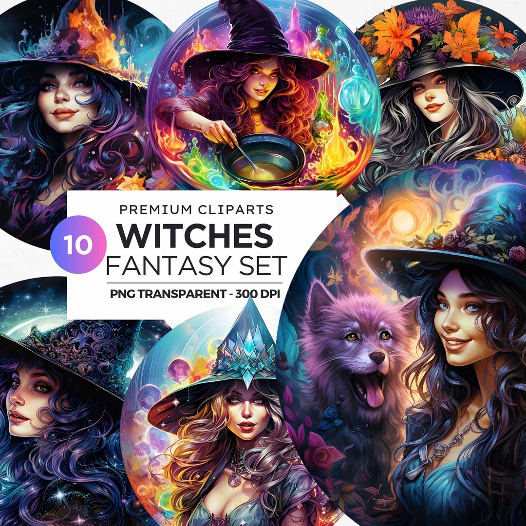 10 Witch Clipart PNG, Fantasy Witchcraft Clipart, Witch Clip Art Png ...