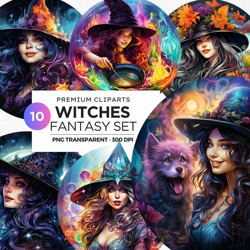Fantasy Witch Clipart PNG Bundle: Celestial Witchcraft Graphics ...