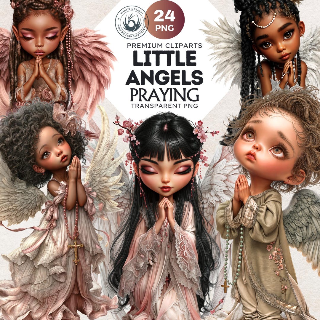 Little Angels Praying Clipart PNG Set, Christian Clipart, Chibi Baby ...