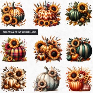 Autumn Pumpkin & Sunflower Clipart Set: Fall Harvest PNG, Thanksgiving ...