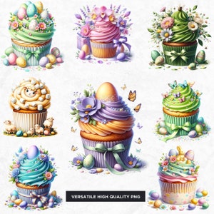 20 Easter Cupcake Clipart PNG Bundle, Floral Easter Illustrations Clip ...