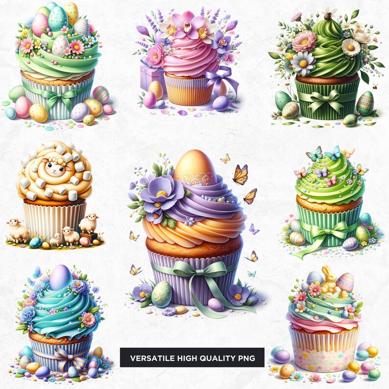 Easter Cupcake Clipart PNG Bundle: Floral Spring Illustrations (digital ...